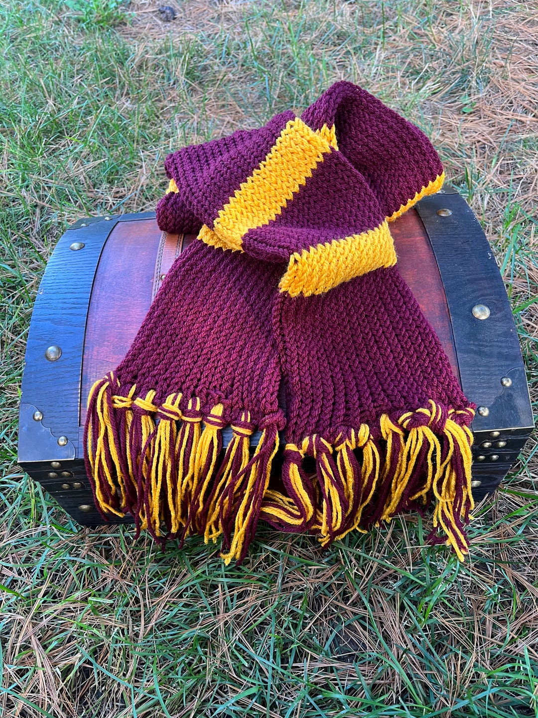 Maroon and Gold Scarf, Knit Scarf, House Color Scarf, Wizard Cosplay ...