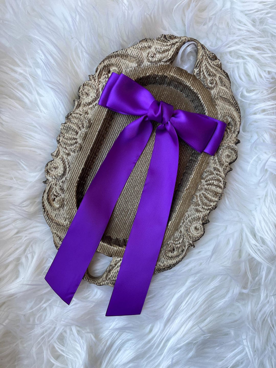 Long Purple Satin Bow, Bows for Women, Satin Bows, Coquette, Barrette ...