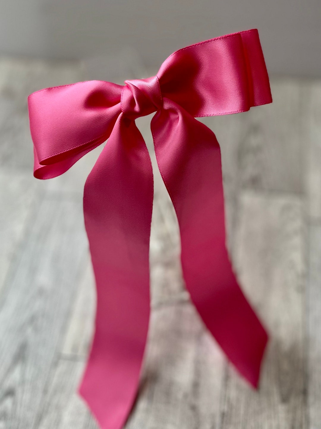 Long Hot Pink Satin Hair Bow, Coquette Barrette, Valentines - Etsy