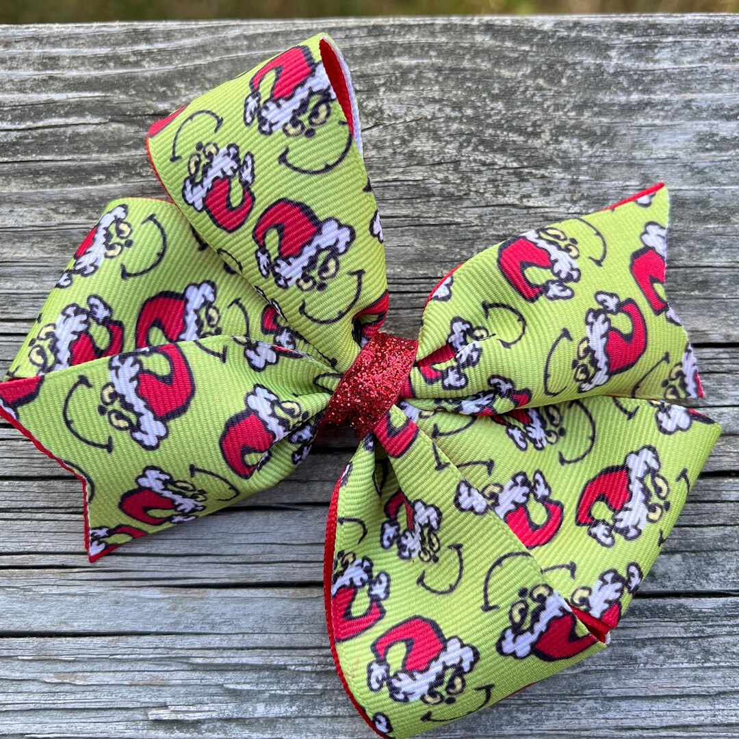 Grinch Bow, Green Grinch Face Bow, Christmas Bow for Girls, Cute ...