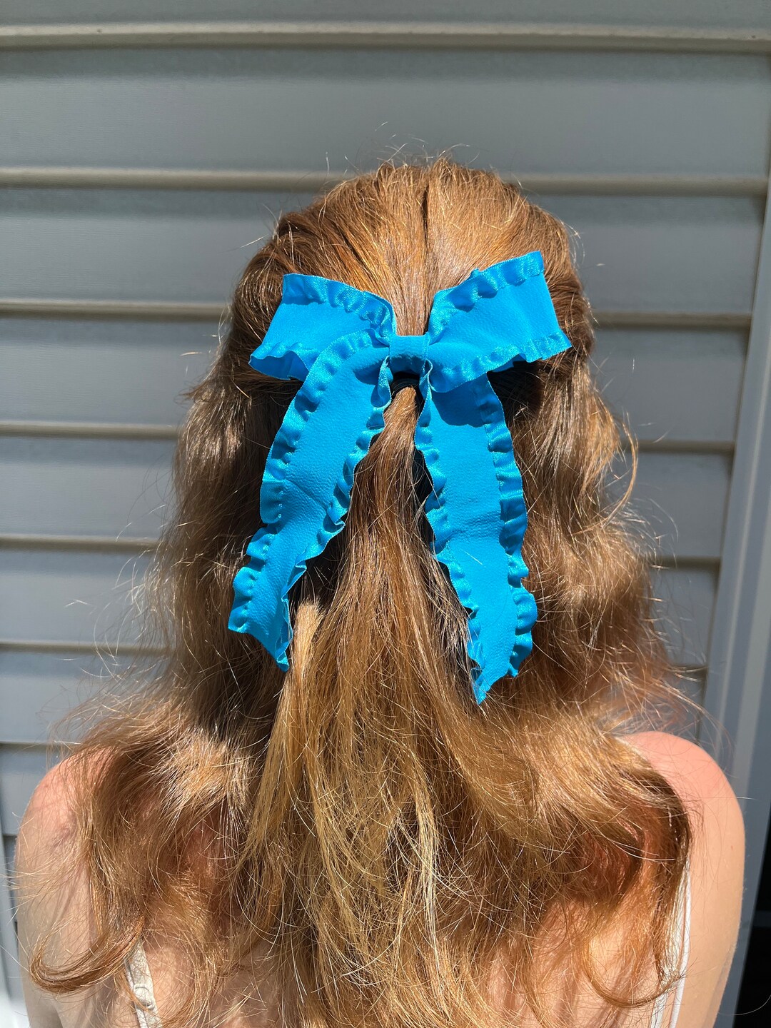 Turquoise Ruffle Hair Bow, Long Tail Clip, Girl Accessories - Etsy UK