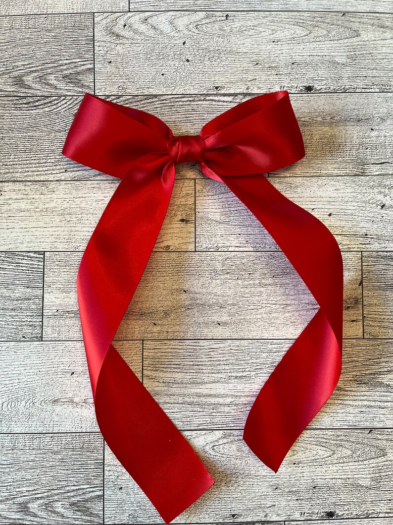 Long Red Satin Bow, Bows for Women, Satin Bows, Red Satin, Barrette ...
