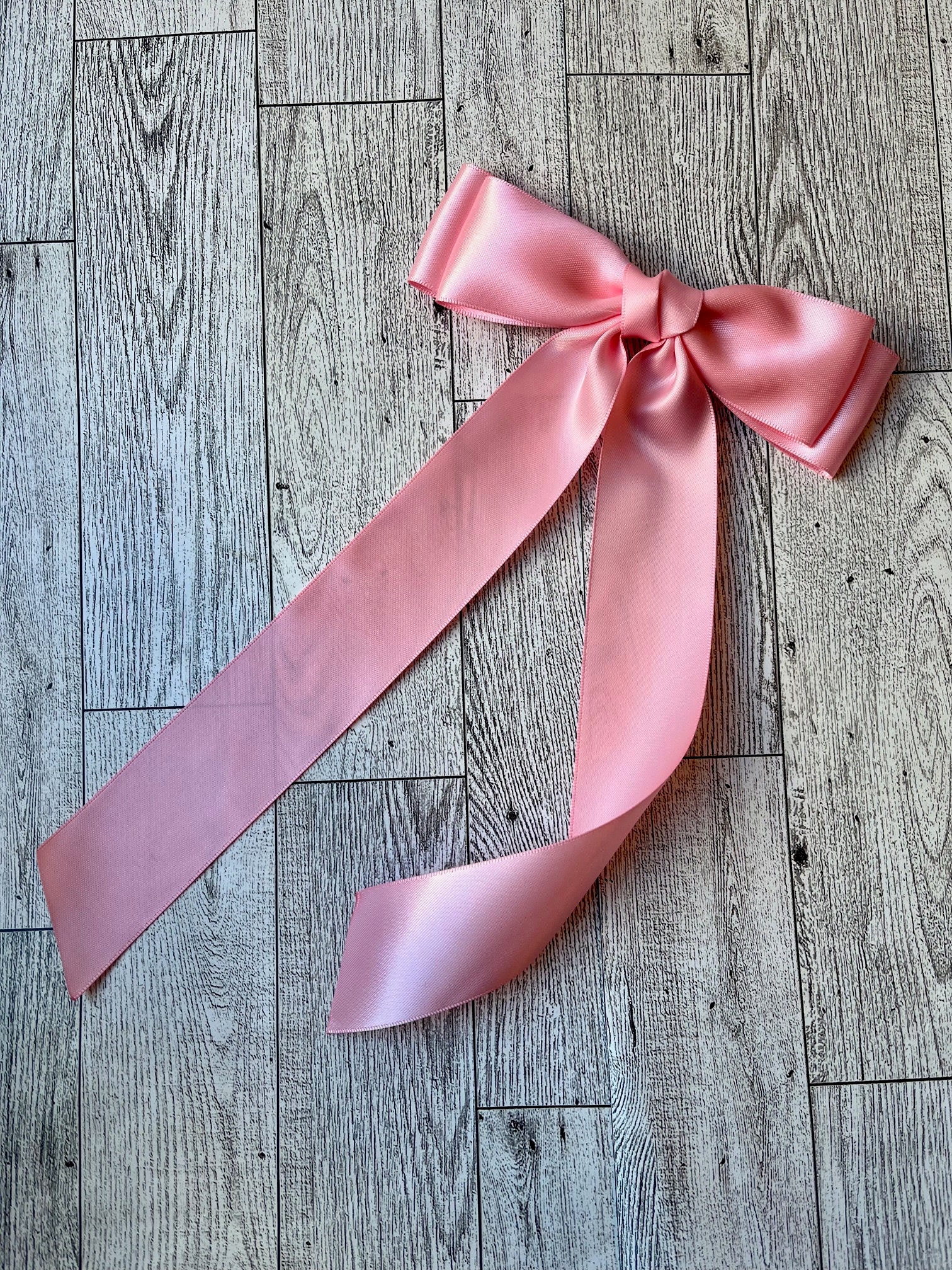 Long Pink Satin Bow, Bows for Women, Satin Bows, Coquette, Barrette ...