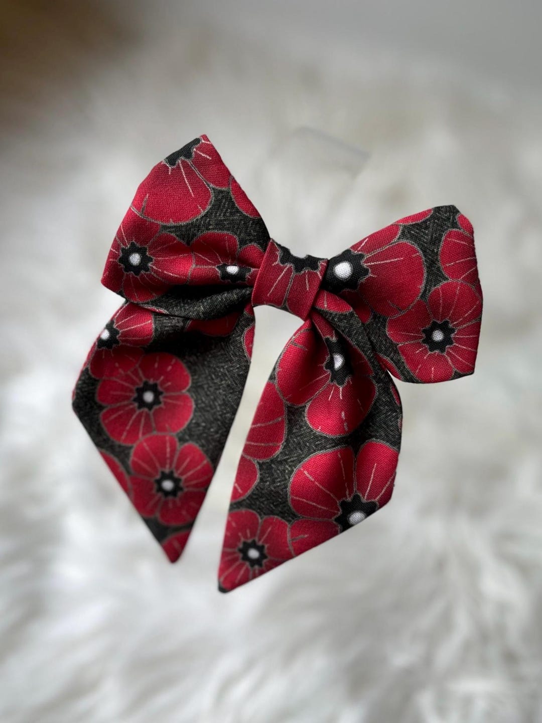 Poppy Print Fabric Hair Bow, Sailor Barrette, Veterans Day Hair ...