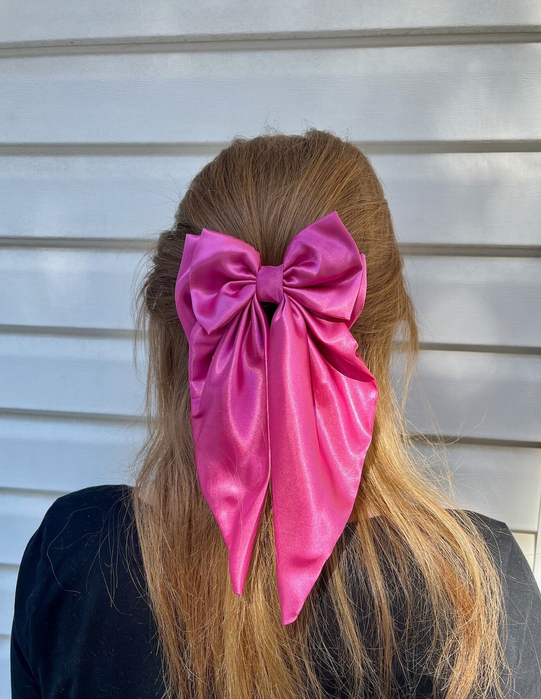Large Hot Pink Satin Hair Bow for Women, Satin Bow, Pink Bow, Oversized ...