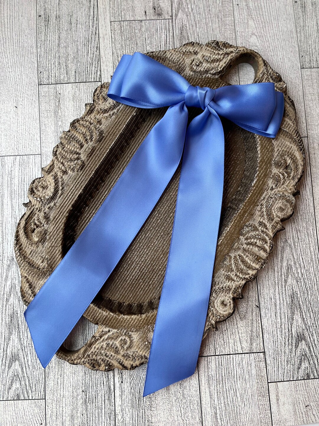 Long Periwinkle Satin Bow, Bows for Women, Satin Bows, Coquette ...