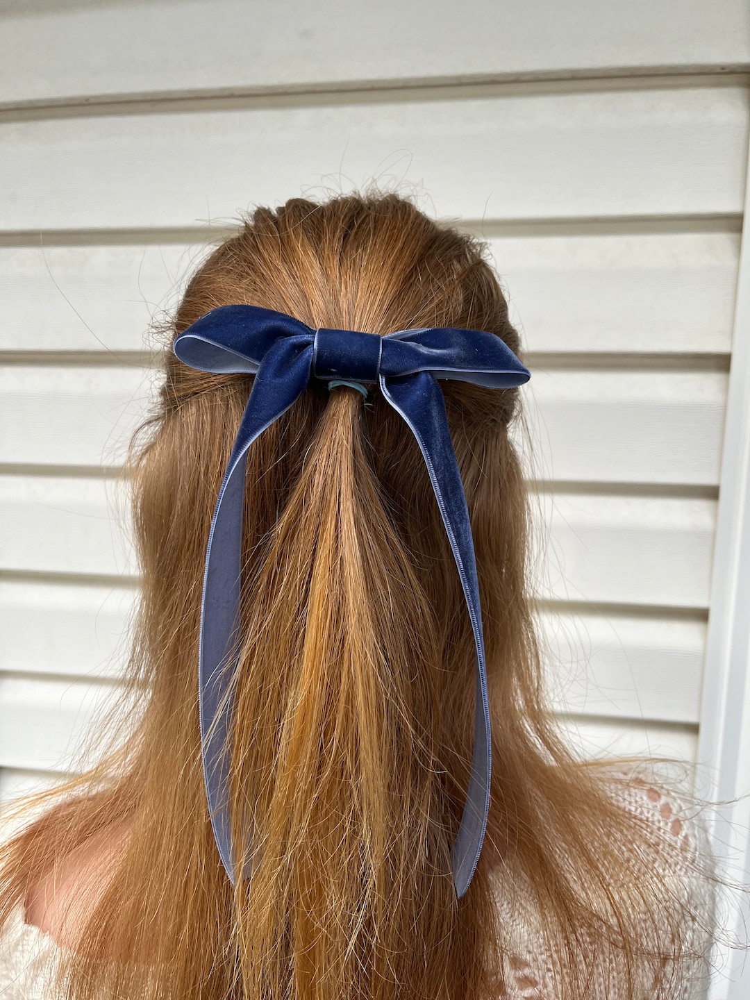Long Navy Blue Velvet Bow for Women, Trending Bows, Blue Velvet ...