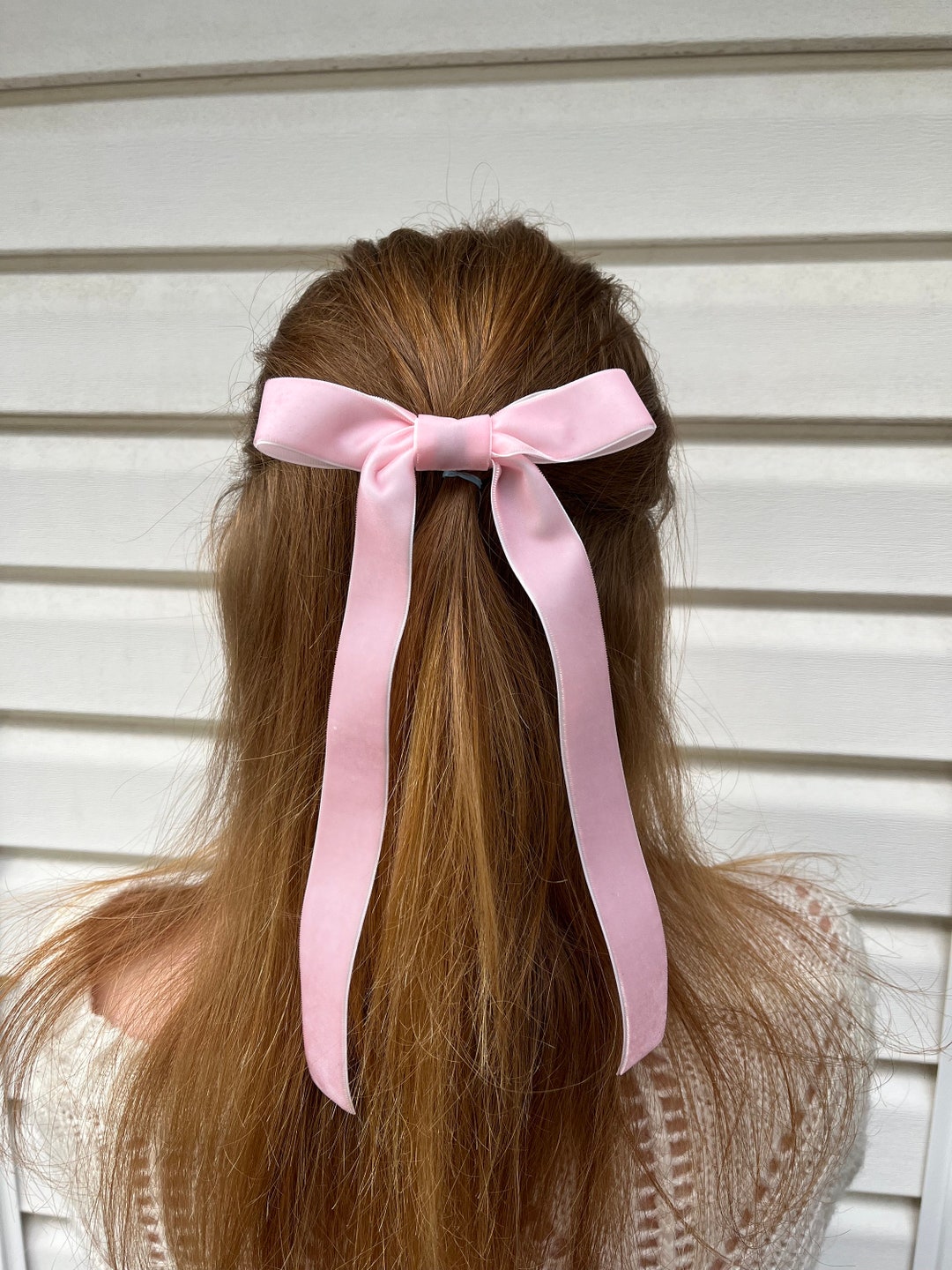 Long Pink Velvet Bow, Bow for Women, Valentines Bow, Pink Ribbon ...