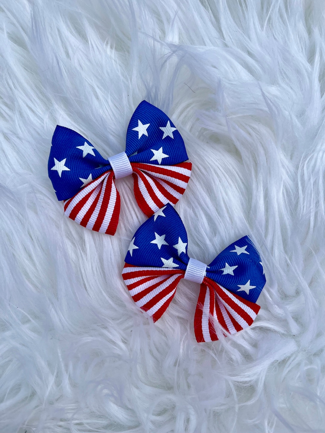 4th of July Hair Bow, American Flag Print Pigtail Bows, Red White and ...