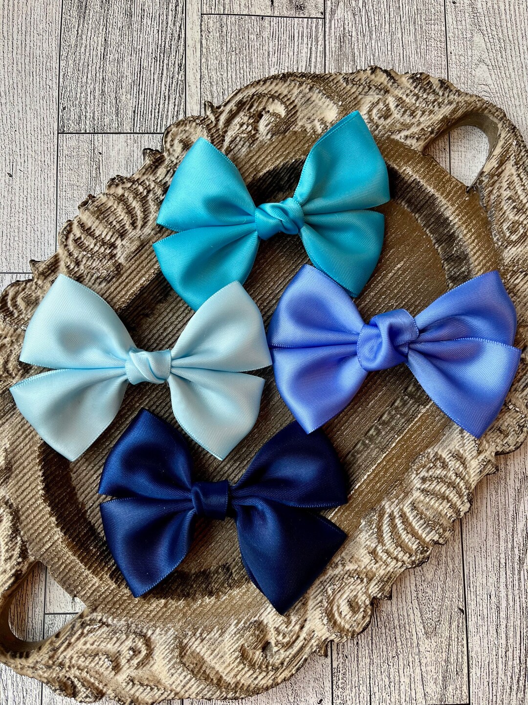 Blue Satin Bow for Baby, Turquoise Headband Bows, Navy Satin Barrette ...