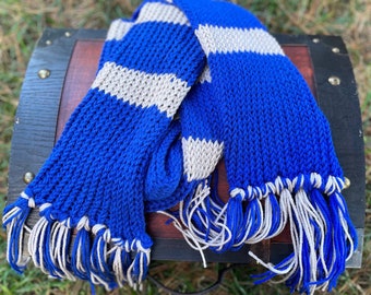 Dark Blue and Silver Gray Knit Striped Scarf - Etsy