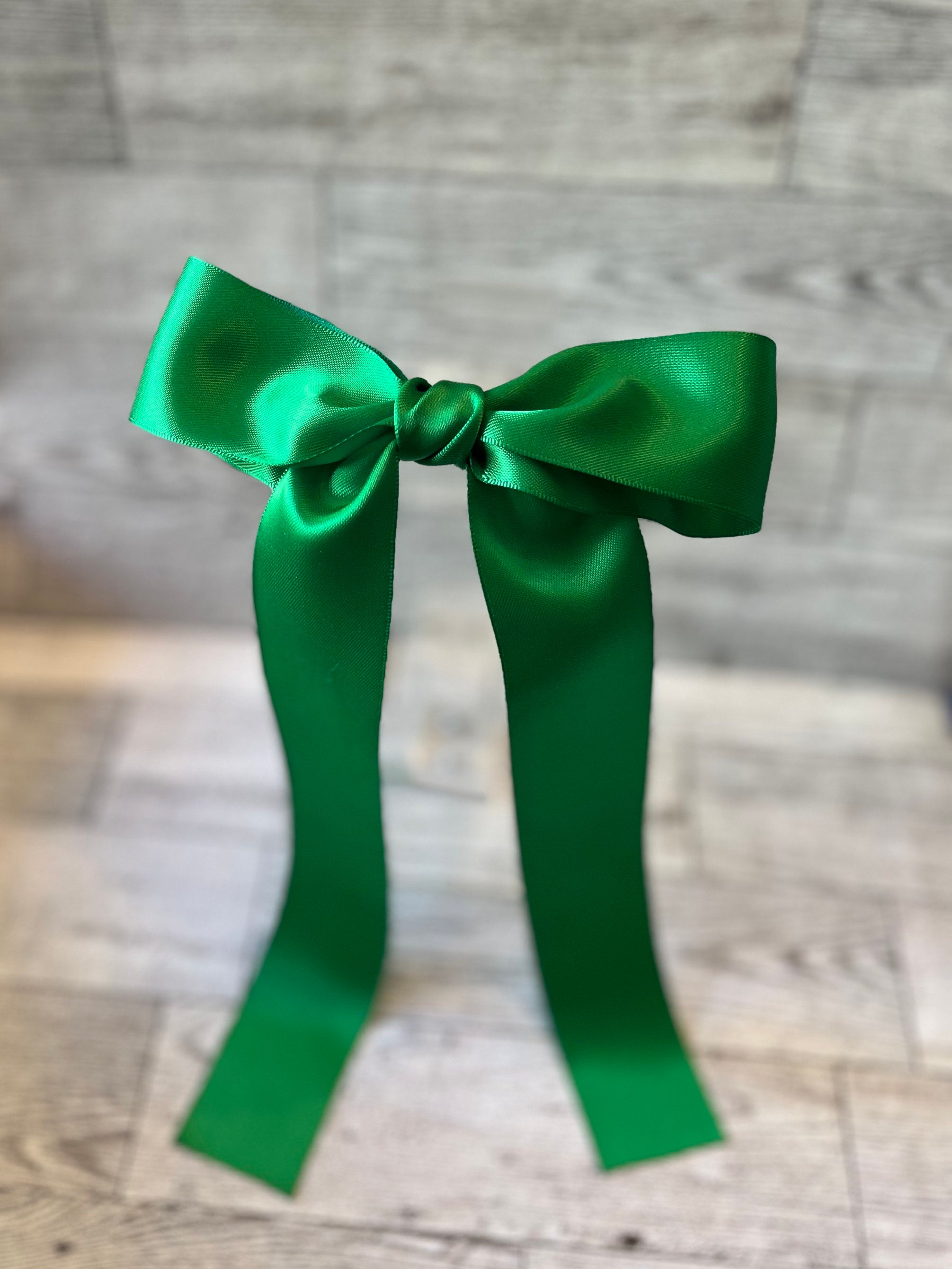 Long Green Satin Bow for Women, Satin Bows, Emerald, Barrette, Hair ...