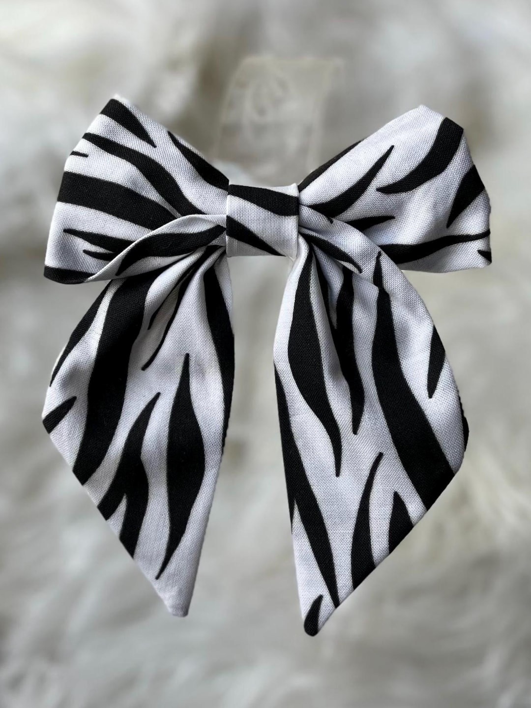 White Bengal Tiger Bow, Black and White Tiger Striped Bow, Fabric Bow ...
