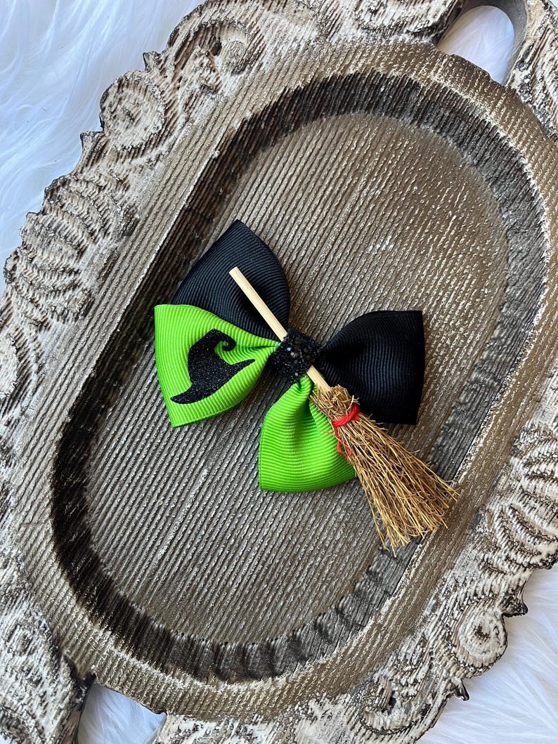 Wicked Witch Hair Bow, Neon Green, With Broom - Etsy Australia