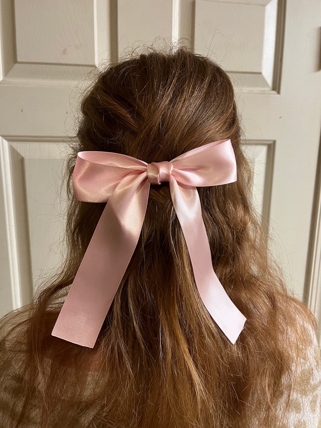Long Pink Satin Bow, Bows for Women, Valentine’s Day Bows, Coquette ...