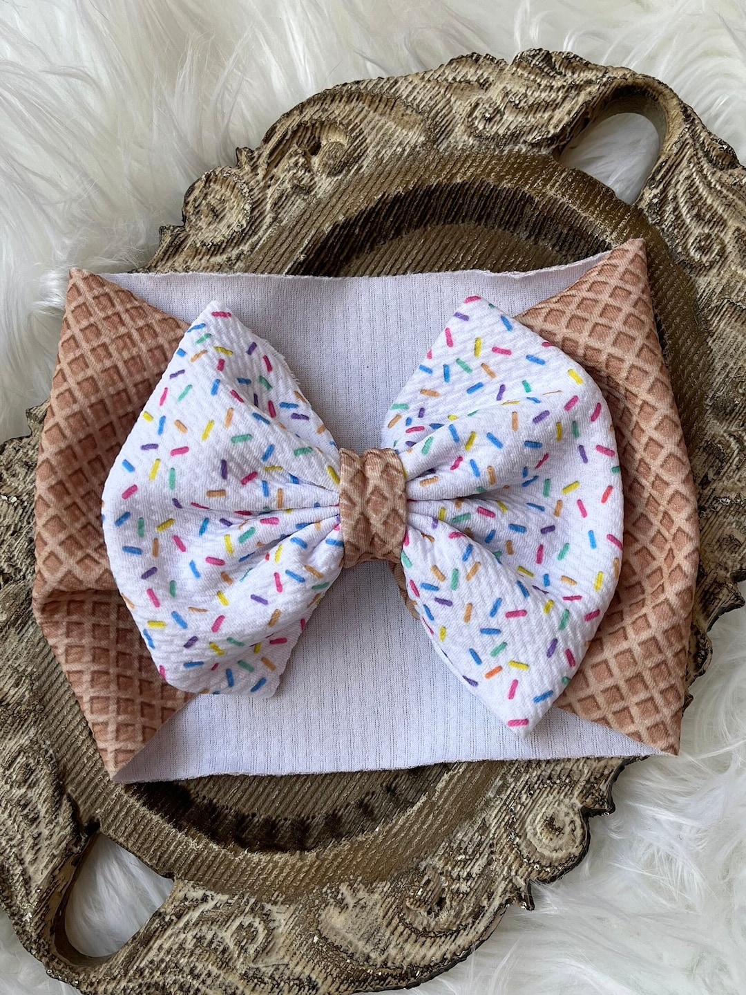 Ice Cream Headwrap for Baby, Baby Girl Turban, Big Bow Headband, Ice ...