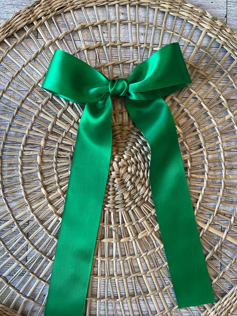 Long Green Satin Bow for Women, Satin Bows, Emerald, Barrette, Hair ...