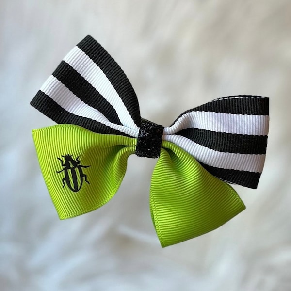 Green and White Stripe Bow - Etsy