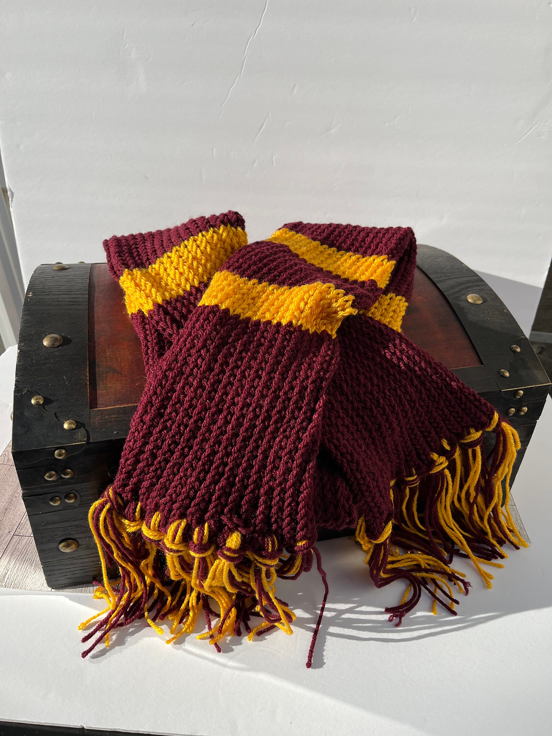 Maroon and Gold Scarf, Knit Scarf, House Color Scarf, Wizard Cosplay ...