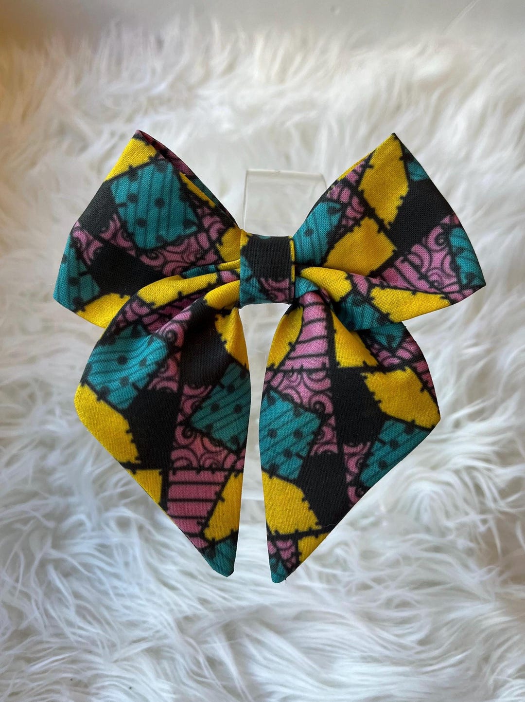 Sally Ragdoll Hair Bow, Fabric Hair Barrette, Patchwork Hair Accessory ...