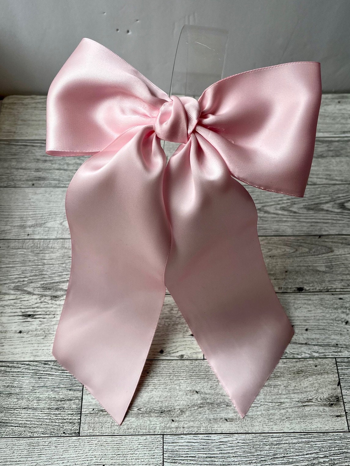 Large Light Pink Satin Coquette Hair Bow, Long Tail Bow, Pink Satin ...