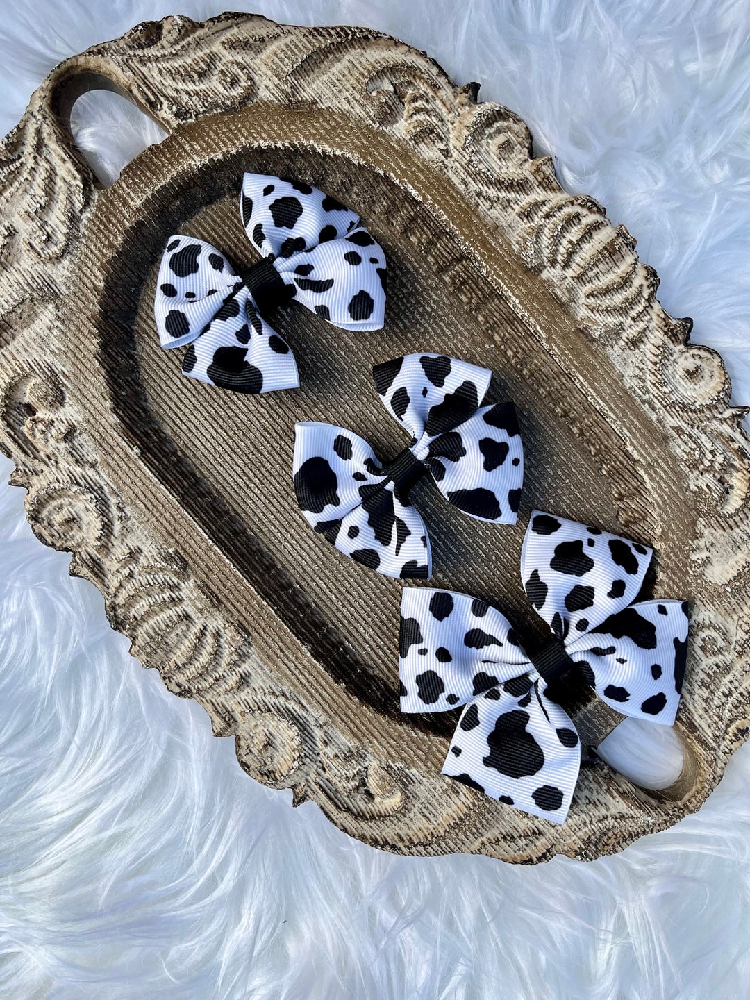 Cow Print Hair Bow, Cow Spot Bow, Black and White Hair Clip, Gifts for ...