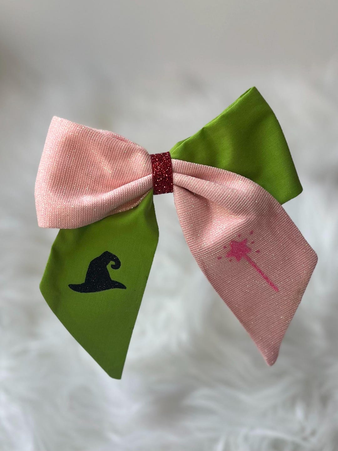 Wicked Witch Hair Bow, Green Witch Hair Clip, Green and Pink Fabric Hair Barrette, Good Witch ...
