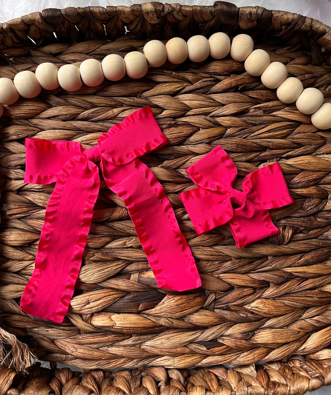 Shocking Pink Ruffle Hair Bow for Girls, Long Tail Bow, Ribbon Barrette ...