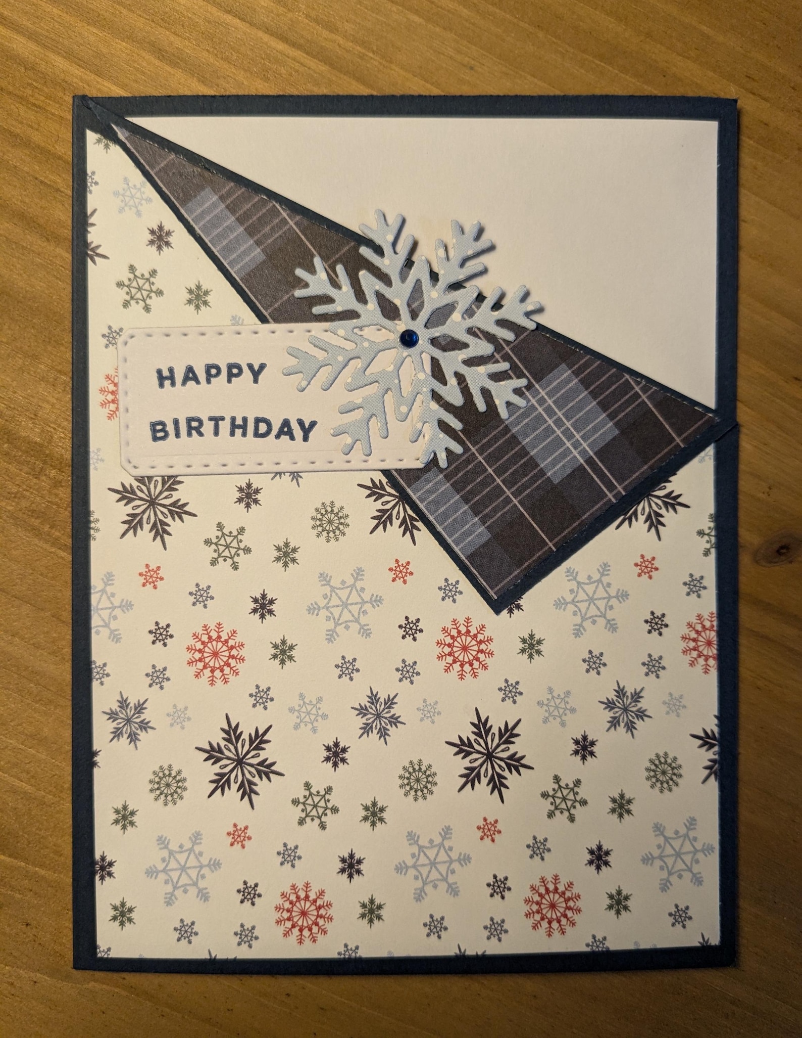 Handcrafted Birthday Card, Winter Card, Snowflakes and Plaid, Fun ...