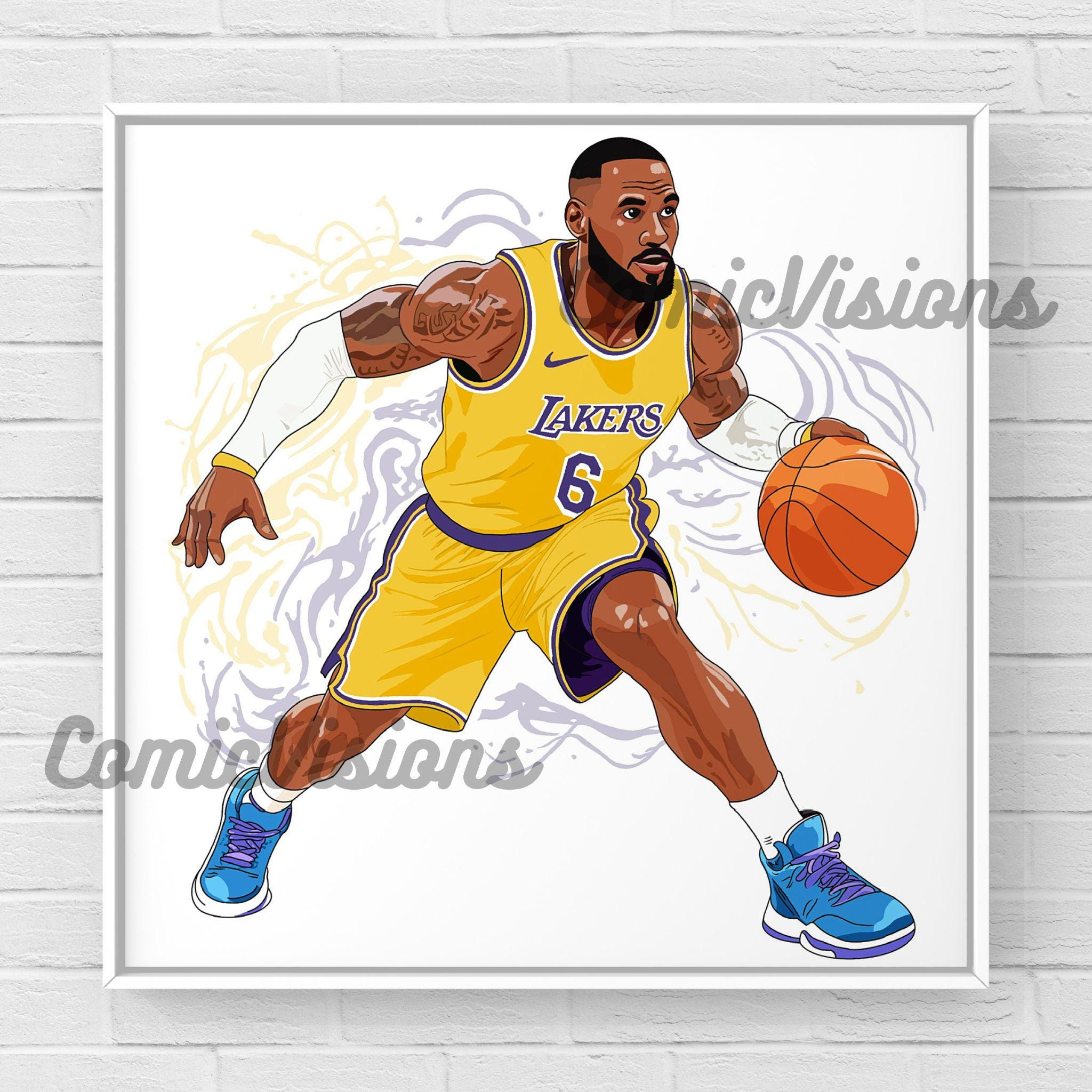 Lebron James Comic Illustration With Yellow/gold Lakers Home Jersey ...