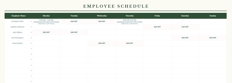 Employee Schedule Template, Google Sheets Planner, Work Shift Organizer ...