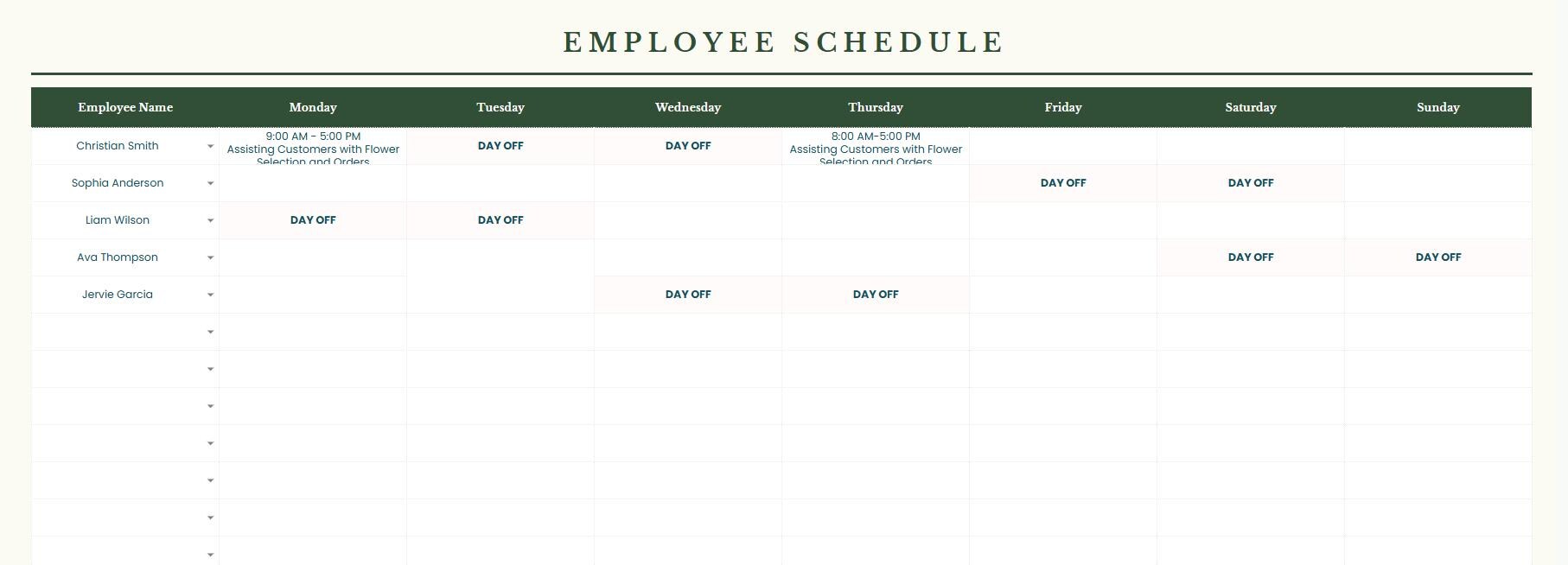 Employee Schedule Template, Google Sheets Planner, Work Shift Organizer ...