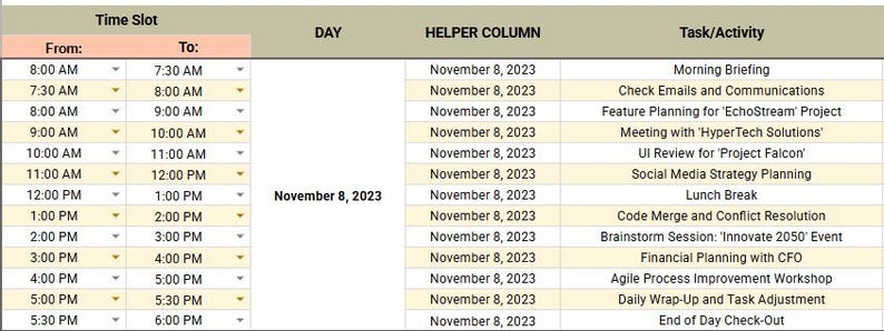 Daily Timeline Template, Google Sheets Planner, Time Management Tool ...