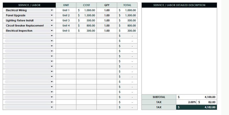 Electrical Estimate Template: Customizable Google Sheets Project Quote ...