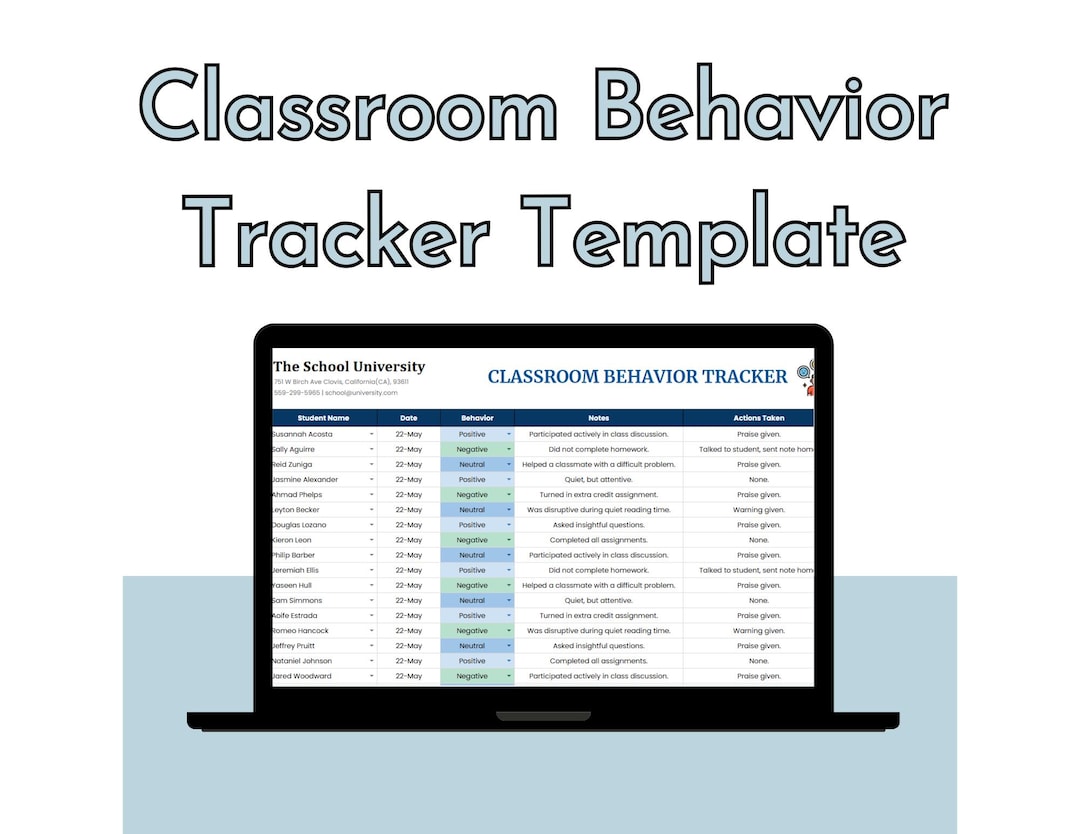 Classroom Behavior Tracker Template, Editable Google Sheets,student ...