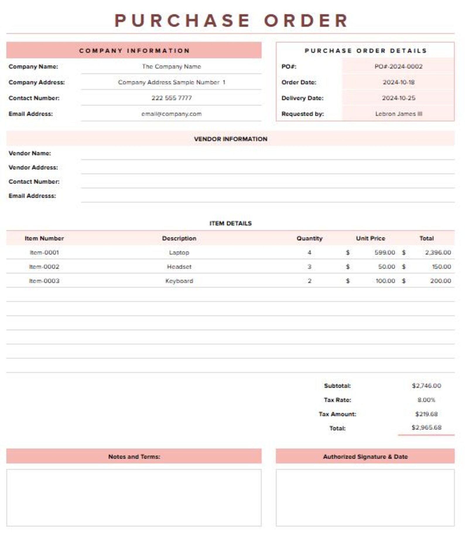 Purchase Order, Google Sheets Template, Editable Order Tracker, Digital ...