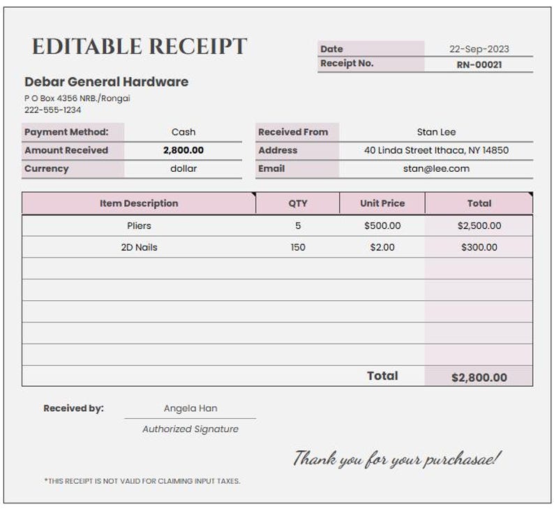 Editable Receipt Template: Custom Business Receipt Tool (google Sheets ...