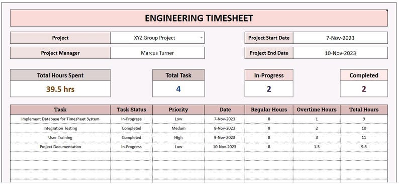 Engineering Timesheet Template: Google Sheets Project Hours Tracker - Etsy