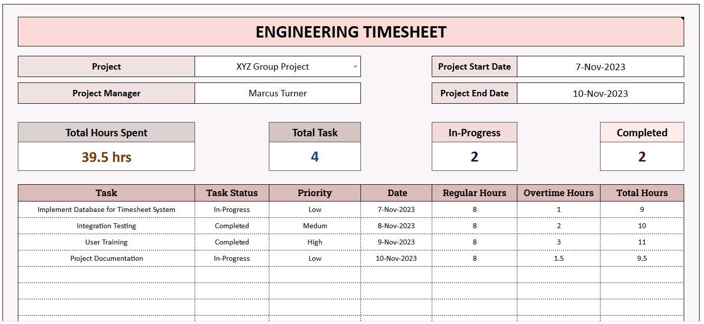 Engineering Timesheet Template: Google Sheets Project Hours Tracker - Etsy