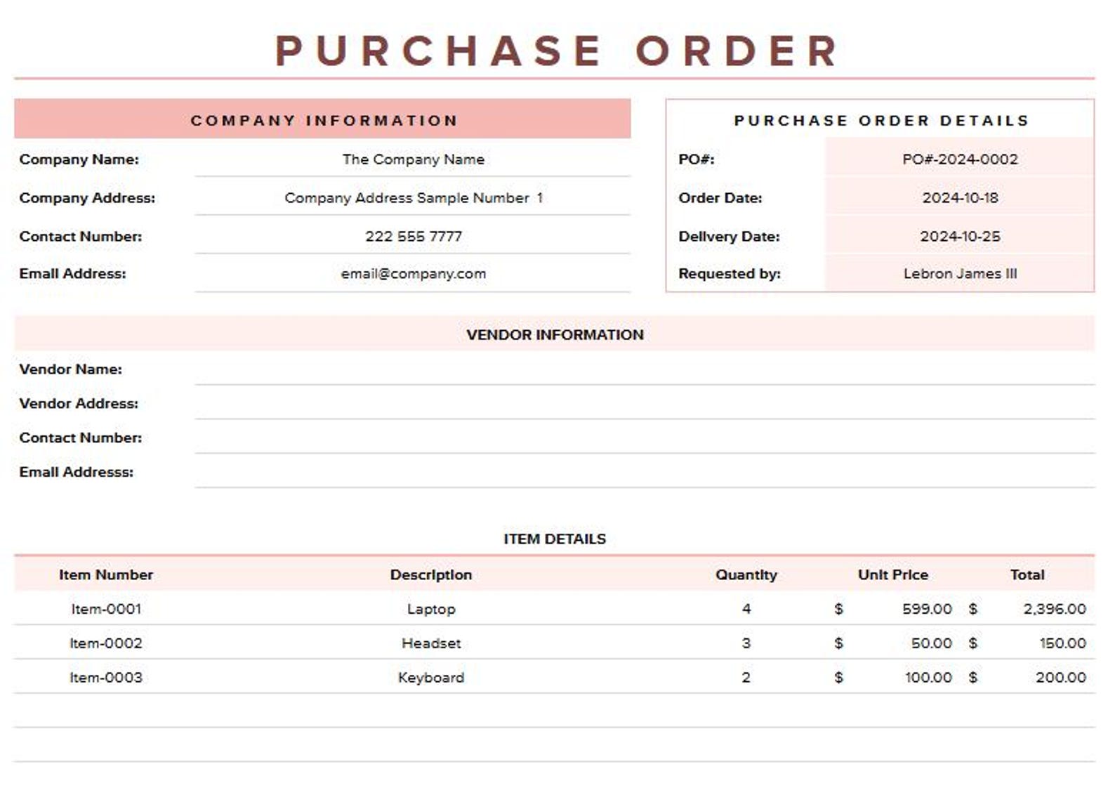 Purchase Order, Google Sheets Template, Editable Order Tracker, Digital ...