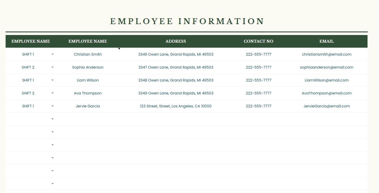 Employee Schedule Template, Google Sheets Planner, Work Shift Organizer ...