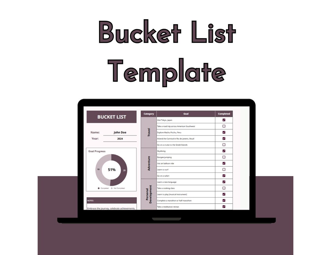 Bucket List Template, Google Sheets Planner, Travel Goals Checklist, Adventure Tracker, Life ...