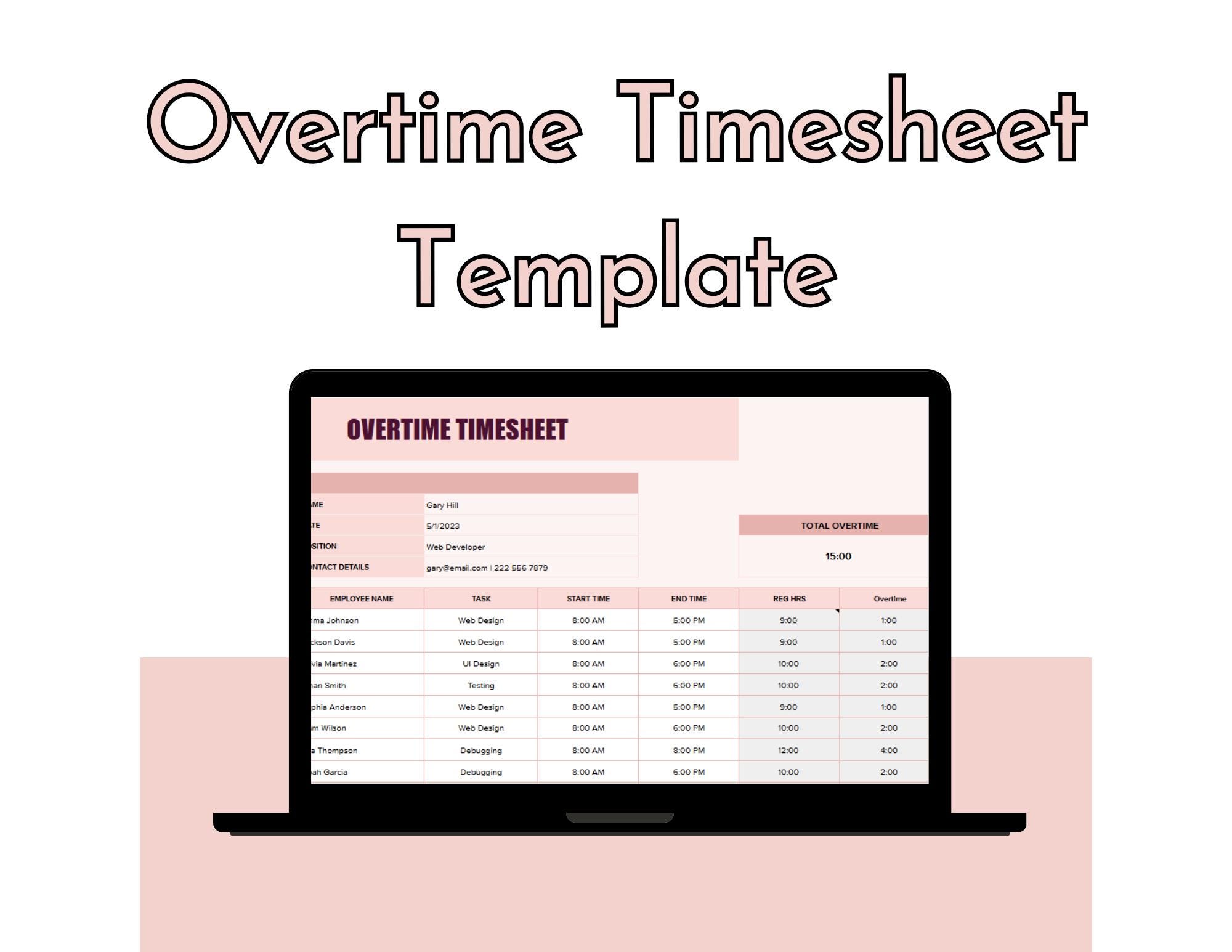 Overtime Timesheet Template, Google Sheets, Employee Work Hours Tracker ...