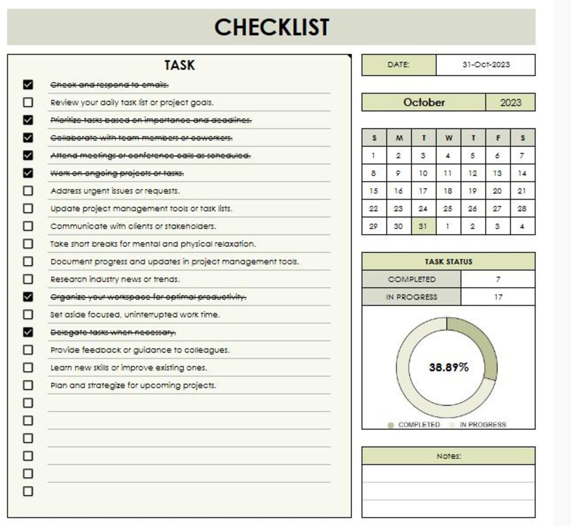 Google Sheets Checklist Template: Daily Task Organizer (printable) - Etsy