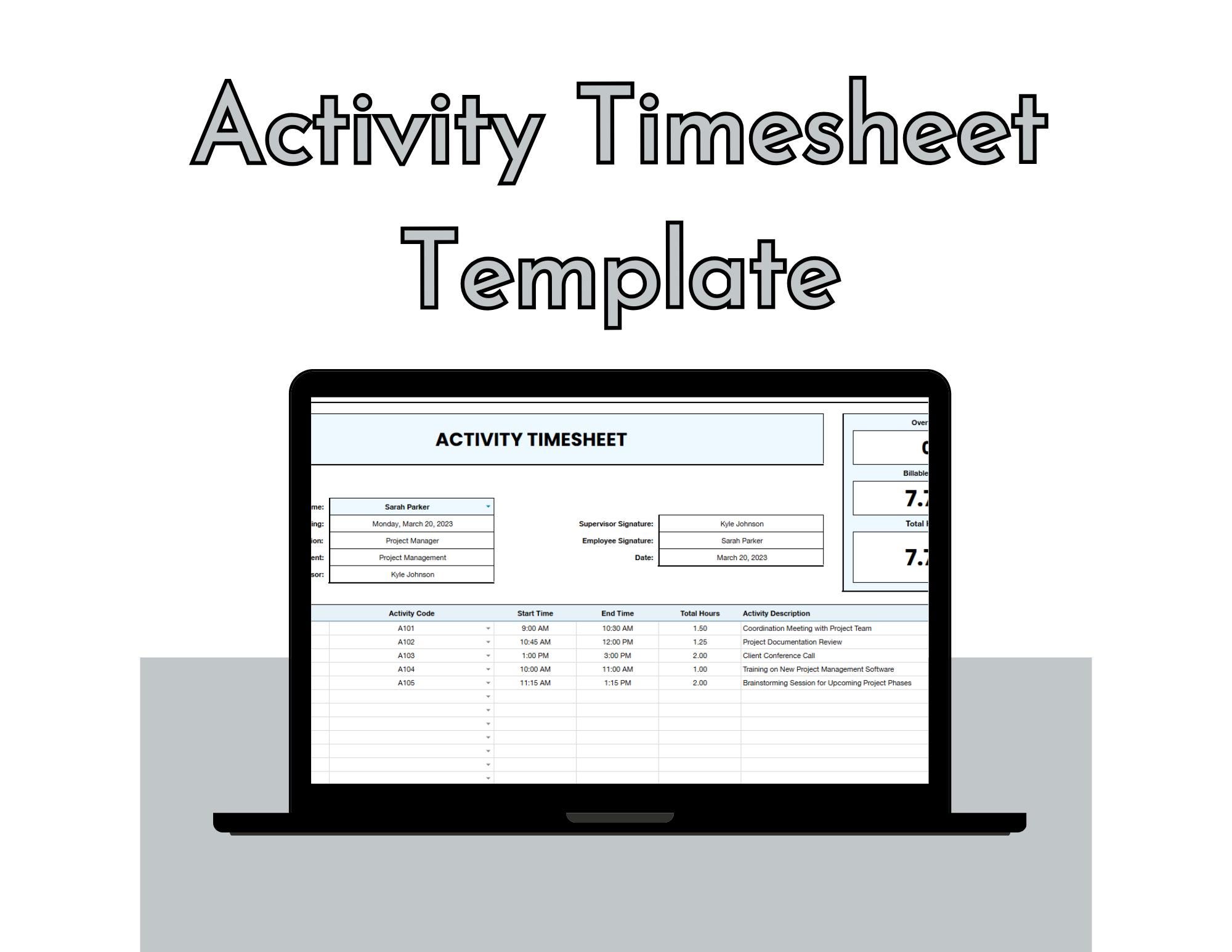 Editable Activity Timesheet Template: Google Sheets Tracker - Etsy