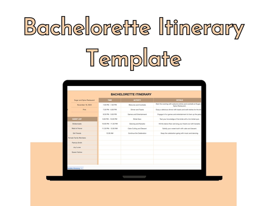 Bachelorette Itinerary Template, Google Sheets Planner, Editable ...