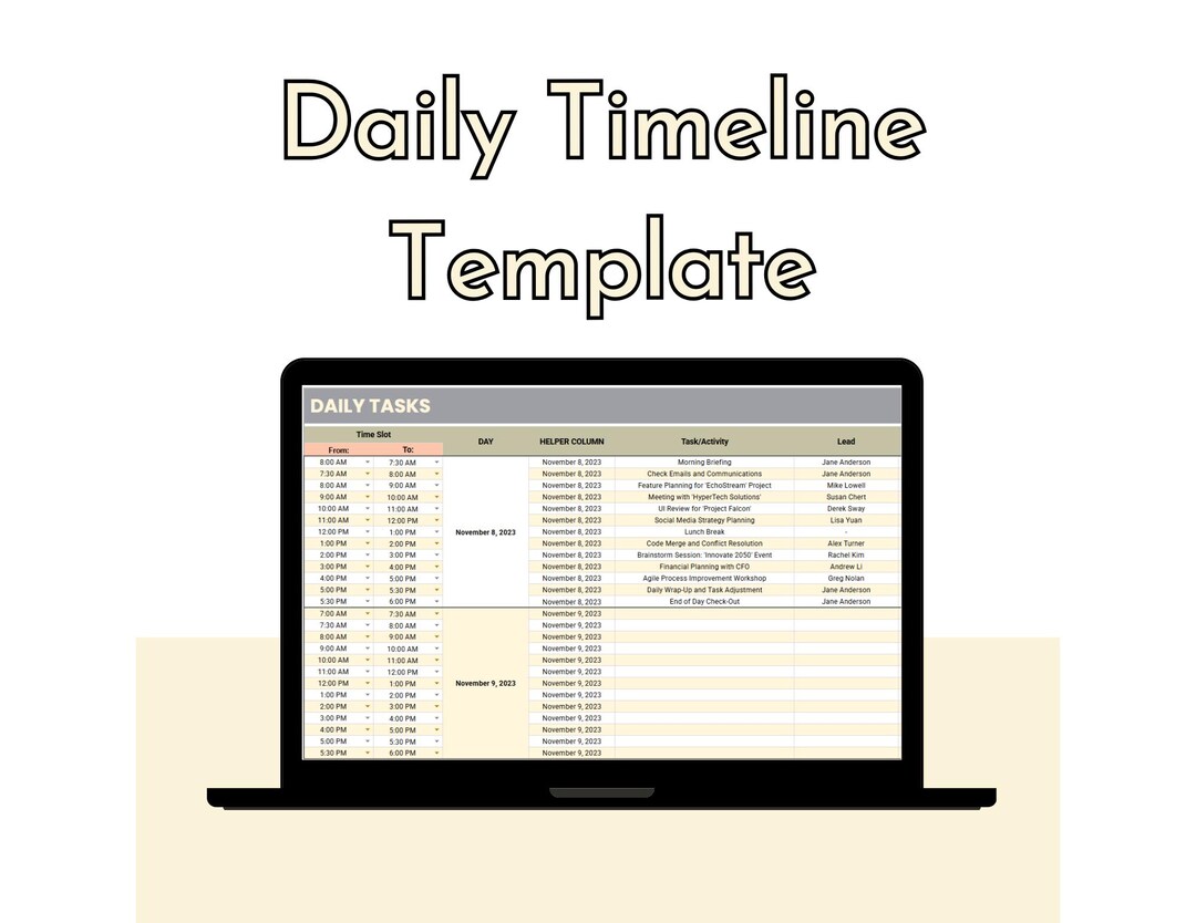 Daily Timeline Template, Google Sheets Planner, Time Management Tool ...