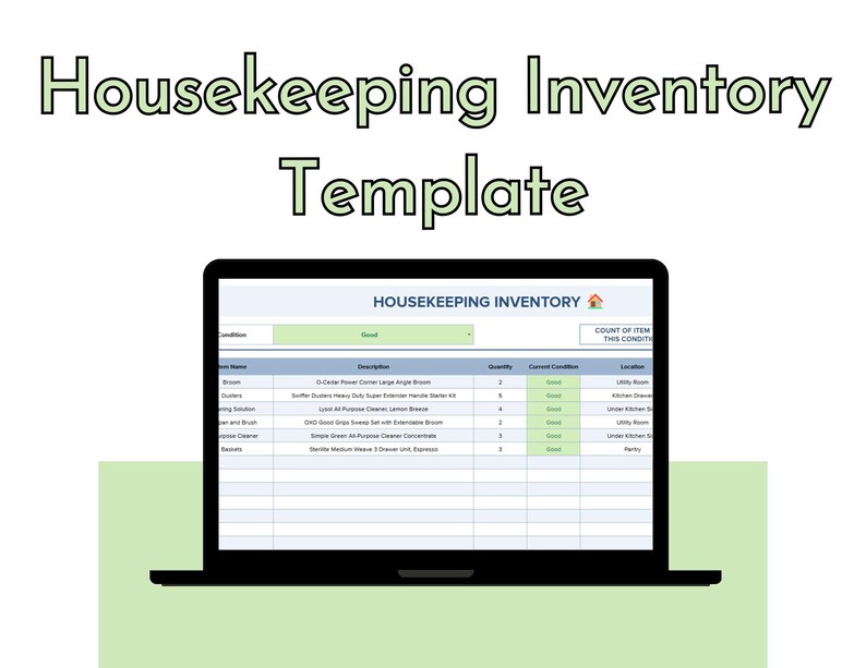 Housekeeping Inventory Template, Google Sheets, Cleaning Supplies ...