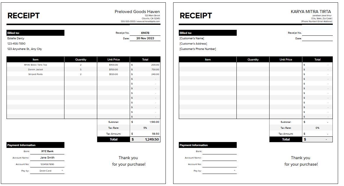 Receipt Template, Editable Google Sheets Receipt, Customizable Invoice ...