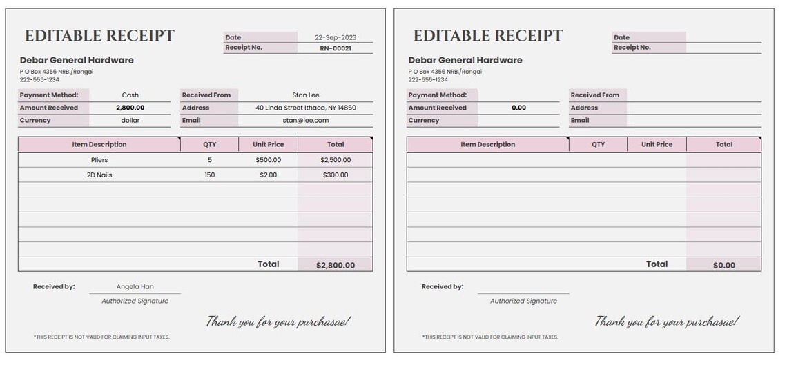 Editable Receipt Template: Custom Business Receipt Tool (google Sheets ...